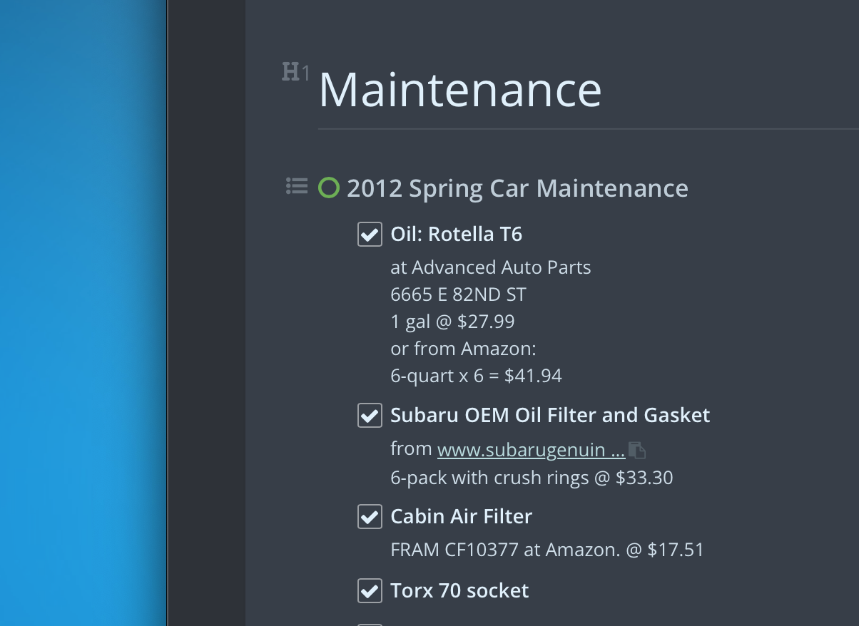 Sample: Car Maintenance Tracker : Pagico Blog